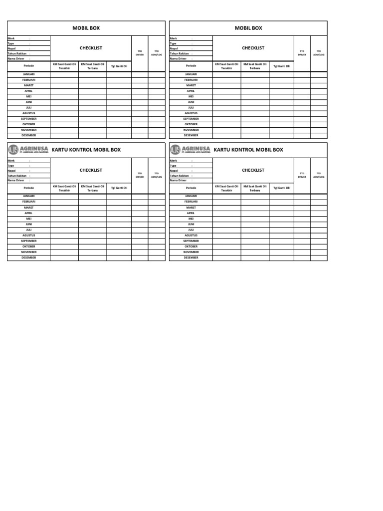 Form Checklist Kendaraan Mobil Box | PDF