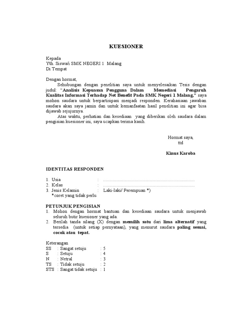 KUESIONER - Rev | PDF