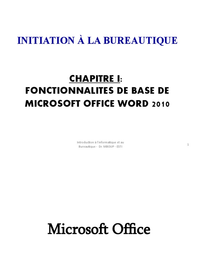 Chapitre 1 - Introduction Microsoft Word Ok | PDF | Microsoft Office ...