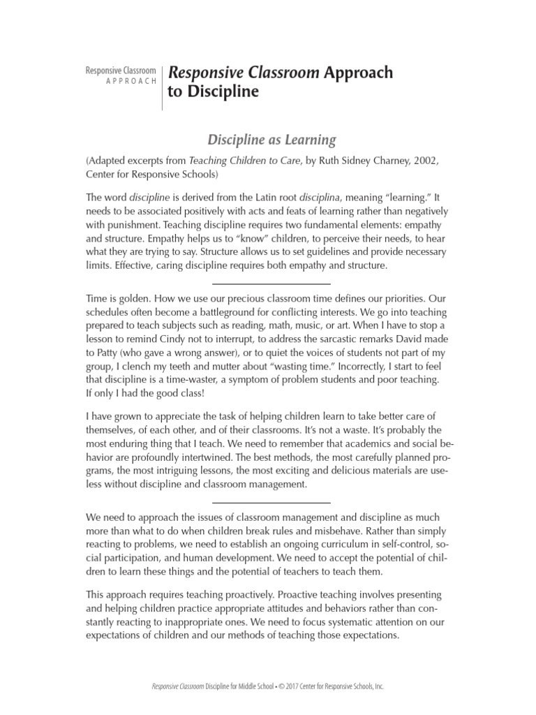 Responsive Classroom Discipline For Middle School | PDF | Classroom ...