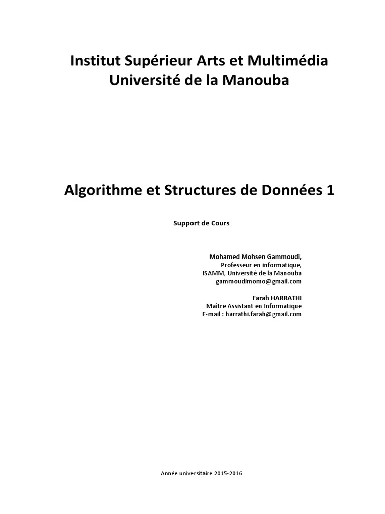Algorithmes et Structures de Données 1 | PDF | Booléen | Structure de ...