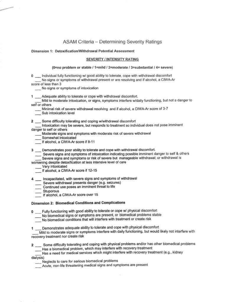 ASAM Criteria (Determining Severity Ratings) | PDF