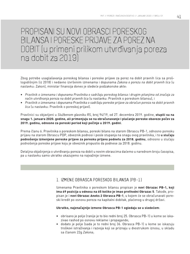5-Propisani Su Novi Obrasci Poreskog Bilansa I Poreske Prijave Za Porez Na Dobit U Primeni ...