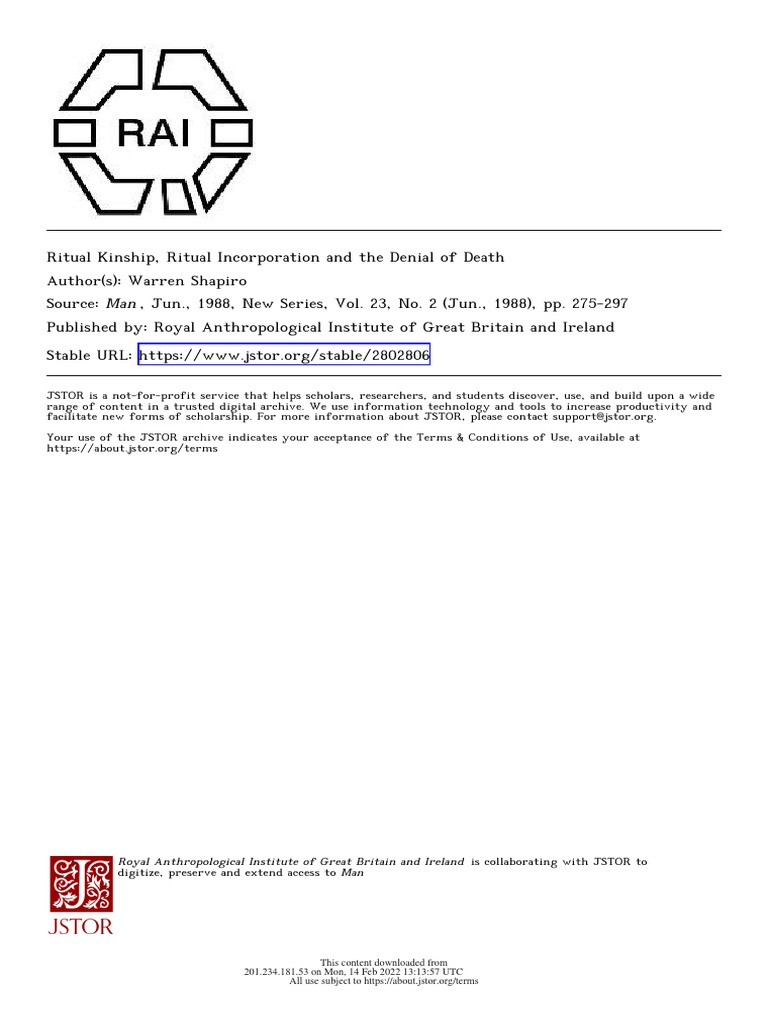 Ritual Kinship, Ritual Incorporation and The Denial of Death | PDF ...