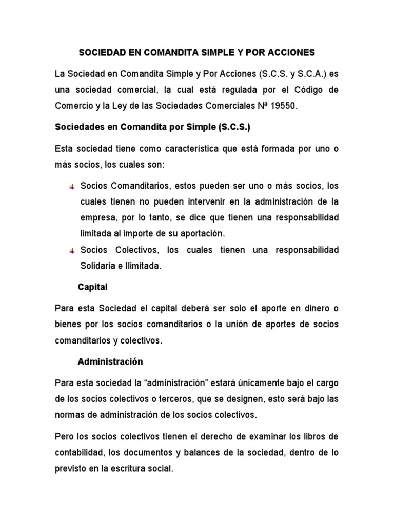 Sociedad en Comandita Simple y Por Acciones | PDF | Economias | Conceptos legales