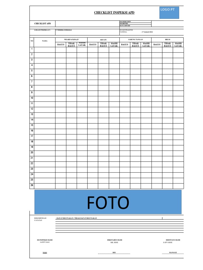 Form Ceklist Apd | PDF