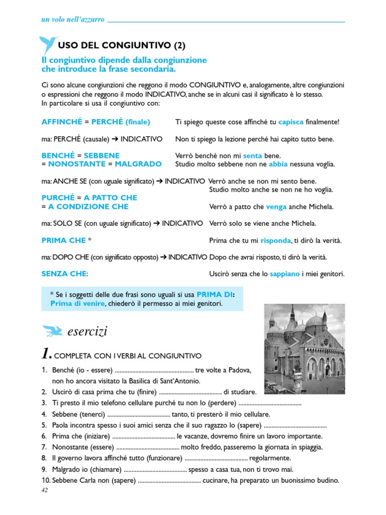 Congiunzioni Con Congiuntivo e Indicativo | PDF