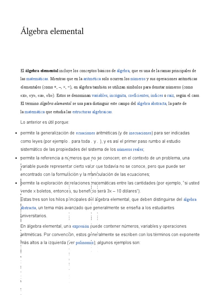 Conceptos de Algebra Elemental | PDF | Álgebra | Notación Matemática