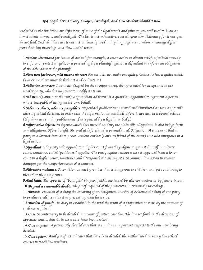 Essential Legal Terms for Law Students | PDF | Burden Of Proof (Law ...