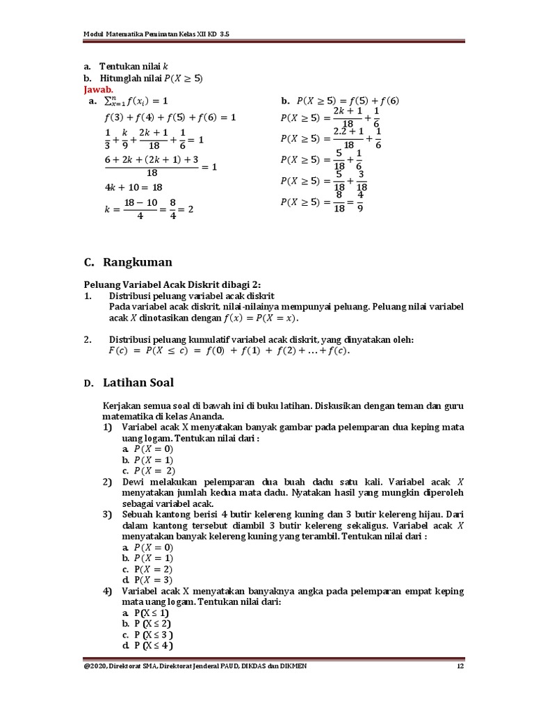 Latihan Soal Konsep Variabel Acak | PDF