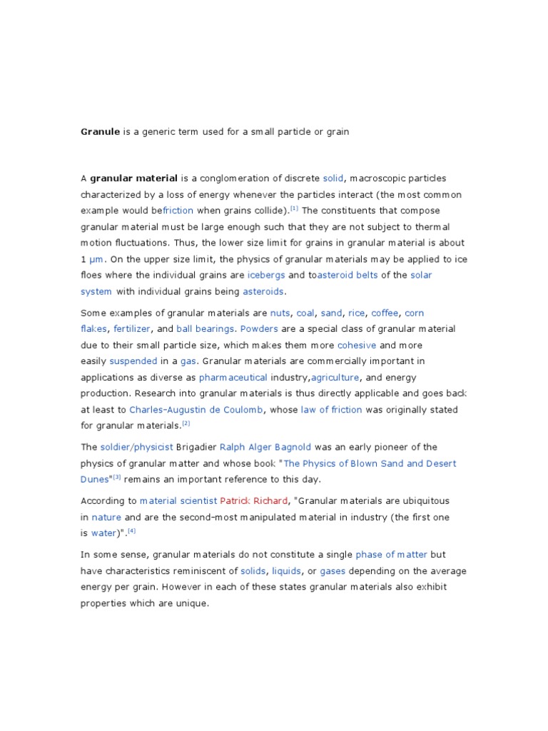 Granule Is A Generic Term Used For A Small Particle or Grain | PDF ...
