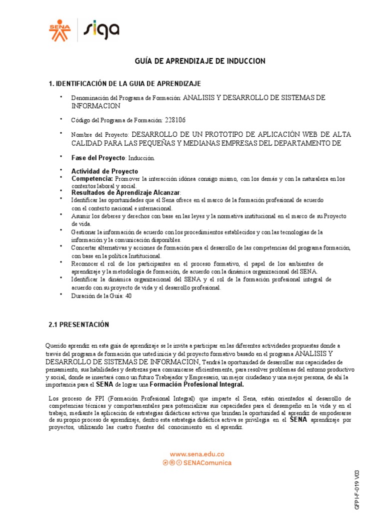 GFPI-F-019 Guías de Aprendizaje Inducción 1 | PDF | Evaluación | Aprendizaje