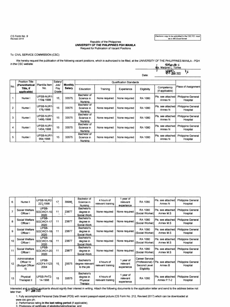 PGH Vacant Positions (January 21 2022) | PDF | Physical Therapy ...