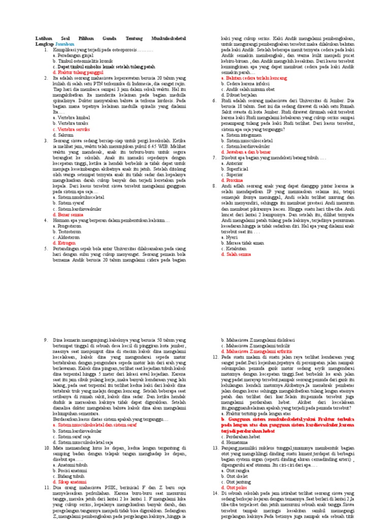 Latihan Soal Pilihan Ganda Tentang Muskuloskeletal Lengkap | PDF