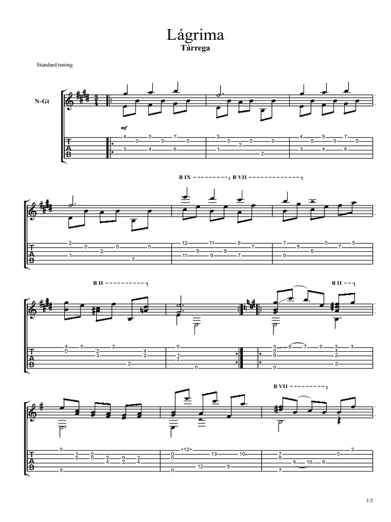 Tárrega's Lágrima Guitar Tab PDF | PDF | Compositions | Classical ...