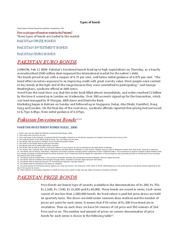Pakistan Prize Bonds Pakistan Investment Bonds Pakistan Euro Bonds ...