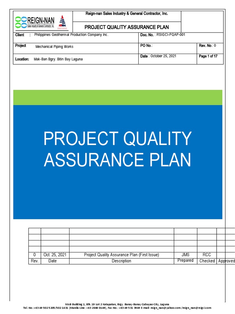 Project Quality Assurance Plan Overview | PDF | Nondestructive Testing ...