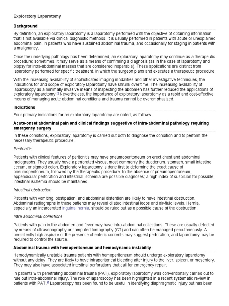 Exploratory Laparotomy | PDF | Surgery | Diseases And Disorders