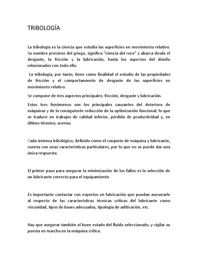 TRIBOLOGÍA | PDF | Fricción | Lubricante