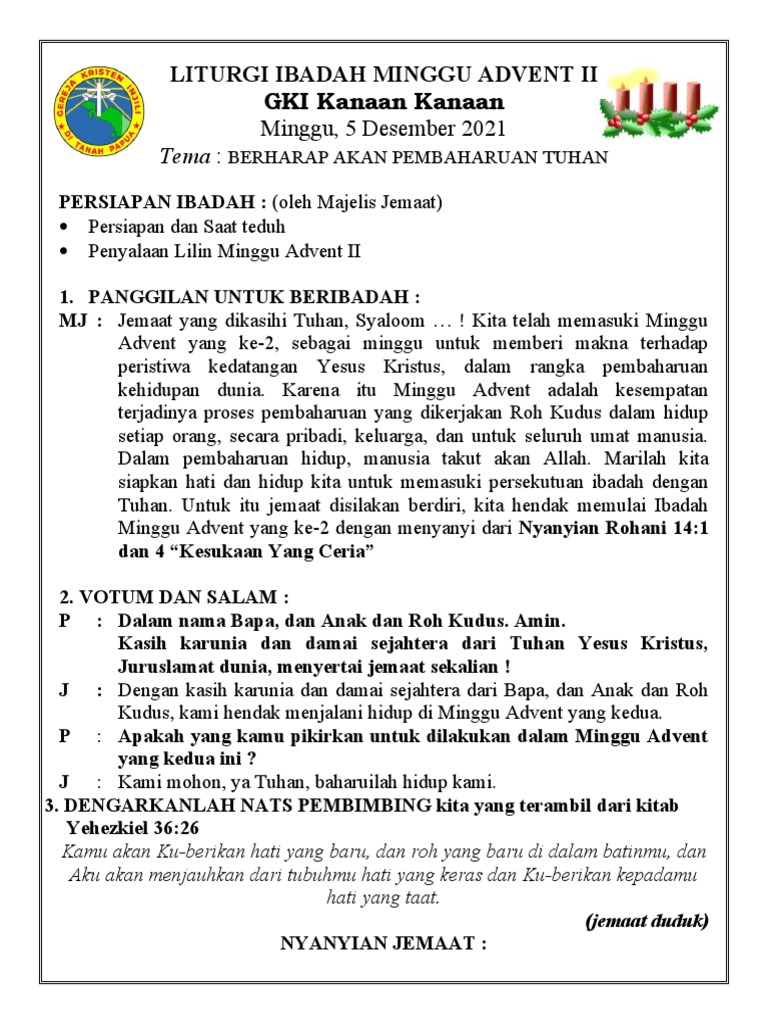 Liturgi Advent II GKI Kanaan | PDF