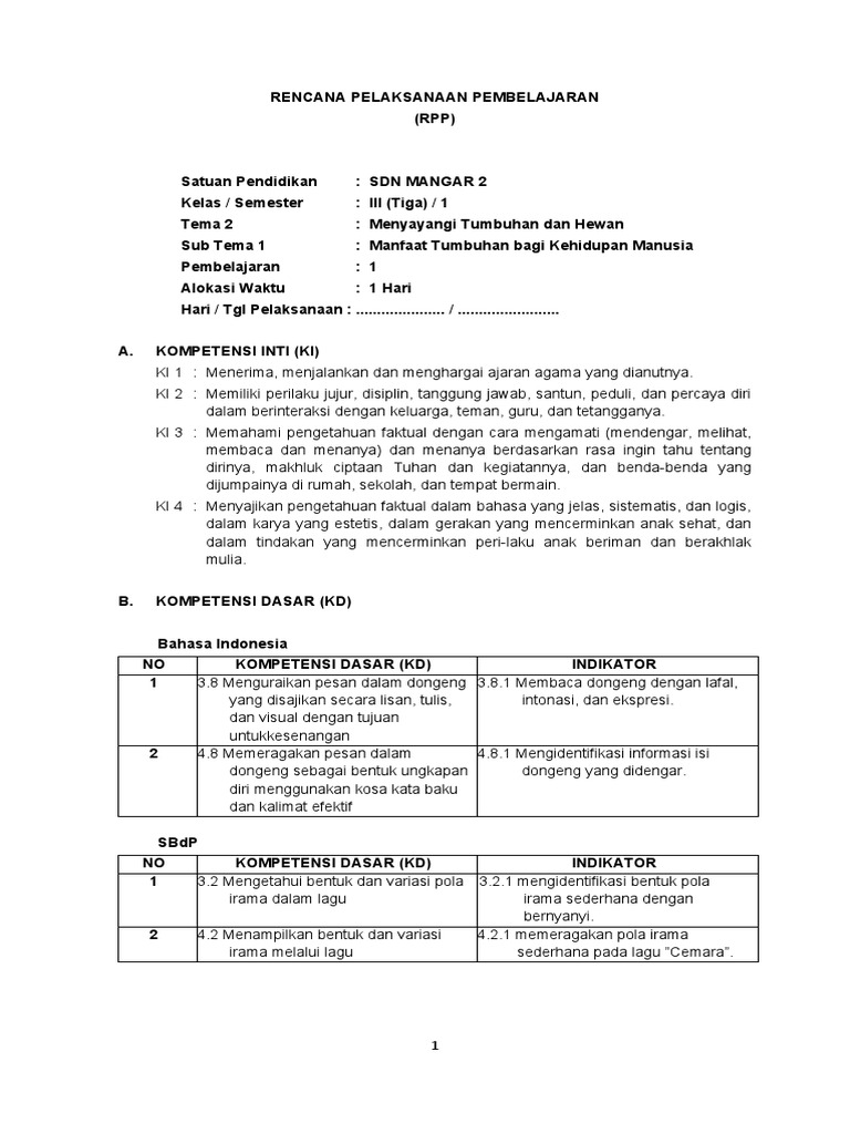 RPP K3 Tema 2 ST 1 Rev. 2018 | PDF
