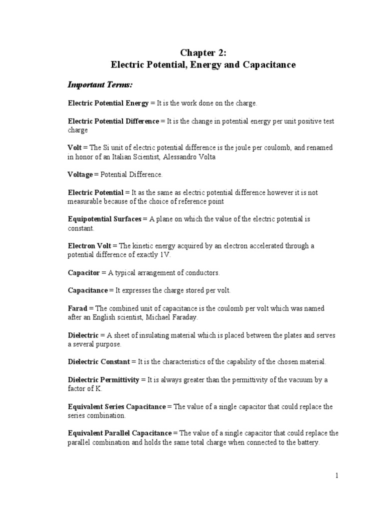 Lesson 2 Electric Potential, Energy and Capacitance | PDF | Capacitance ...