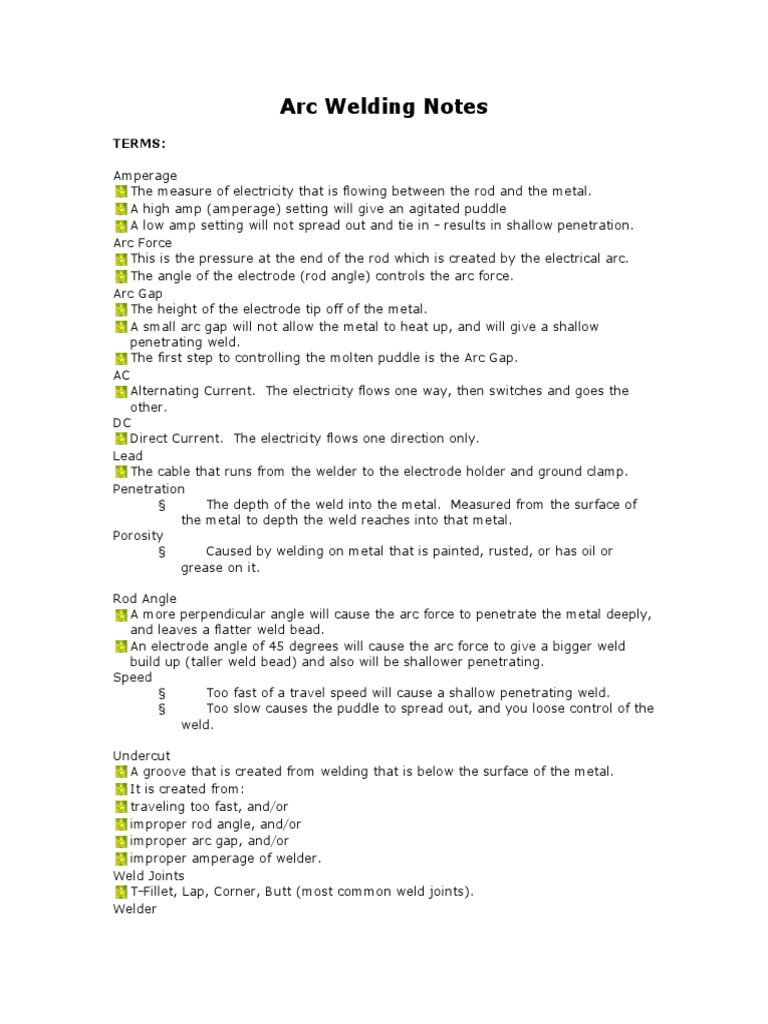 Arc Welding Notes