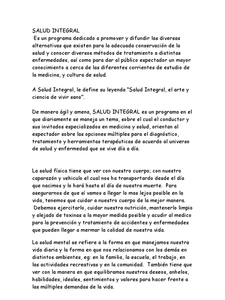 Explorando las dimensiones de la salud integral | PDF | Unicef | Organización Mundial de la Salud