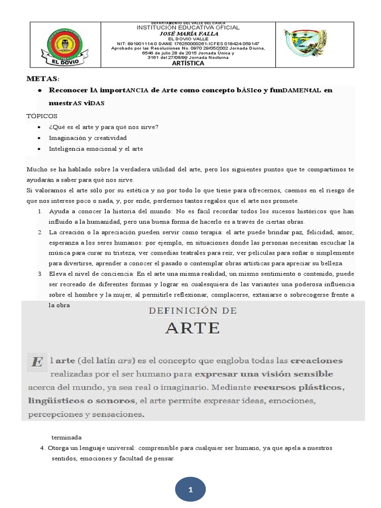 GUIA #1 Que Es El Arte y para Que Nos Sirve | PDF | Creatividad | Cognición