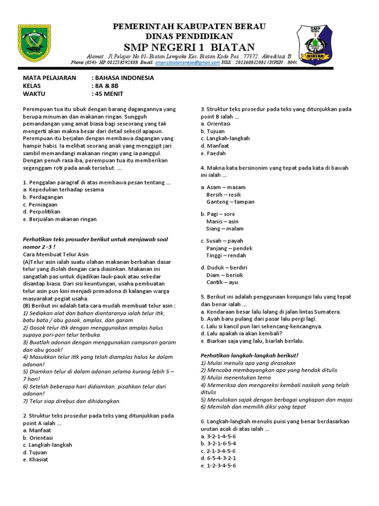 Ulangan Semester 1 2021 | PDF