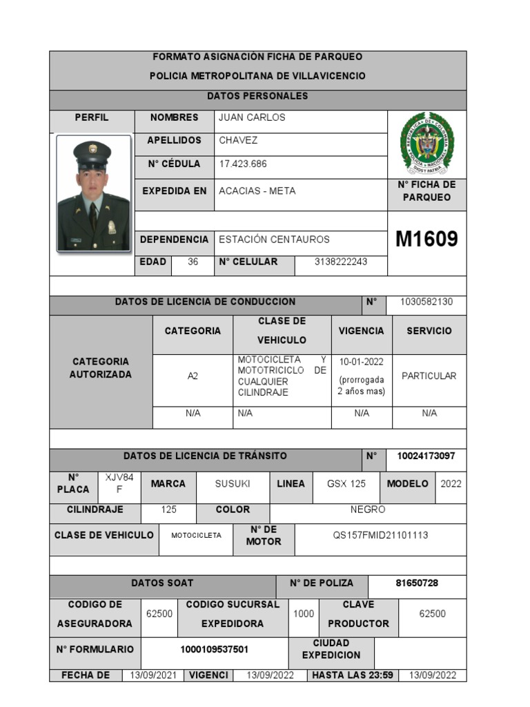 M1552 Formato Asignación Ficha de Parqueo | PDF | Vehículos | Vehículo ...