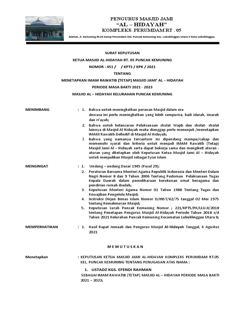 SK IMAM TETAP Masjid 2021 | PDF