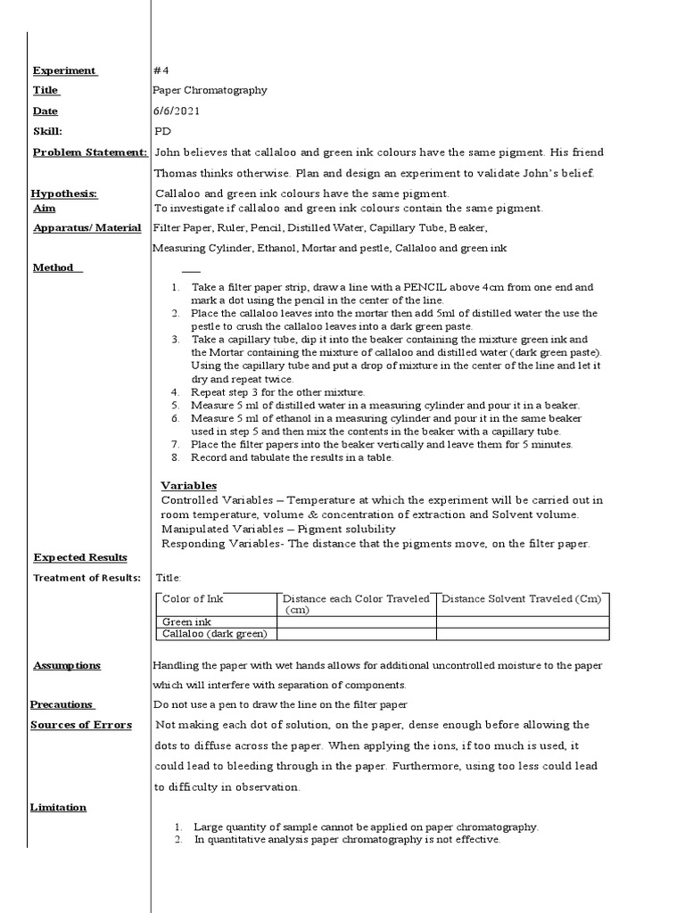 Lab # 4 Planning and Designing | PDF | Ink | Chromatography