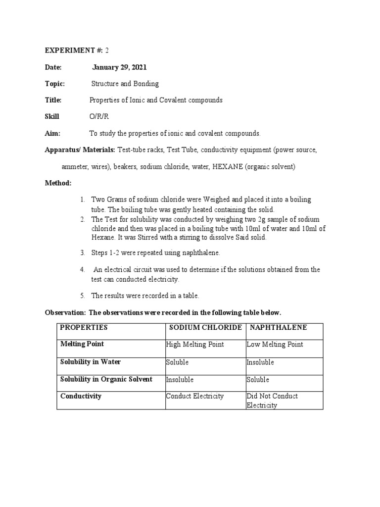 Ionic vs Covalent Compound Properties | PDF | Solubility | Chemical ...