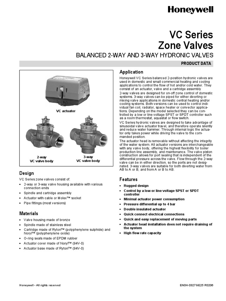 VC Series Zone Valves: Balanced 2-Way and 3-Way Hydronic Valves | PDF ...