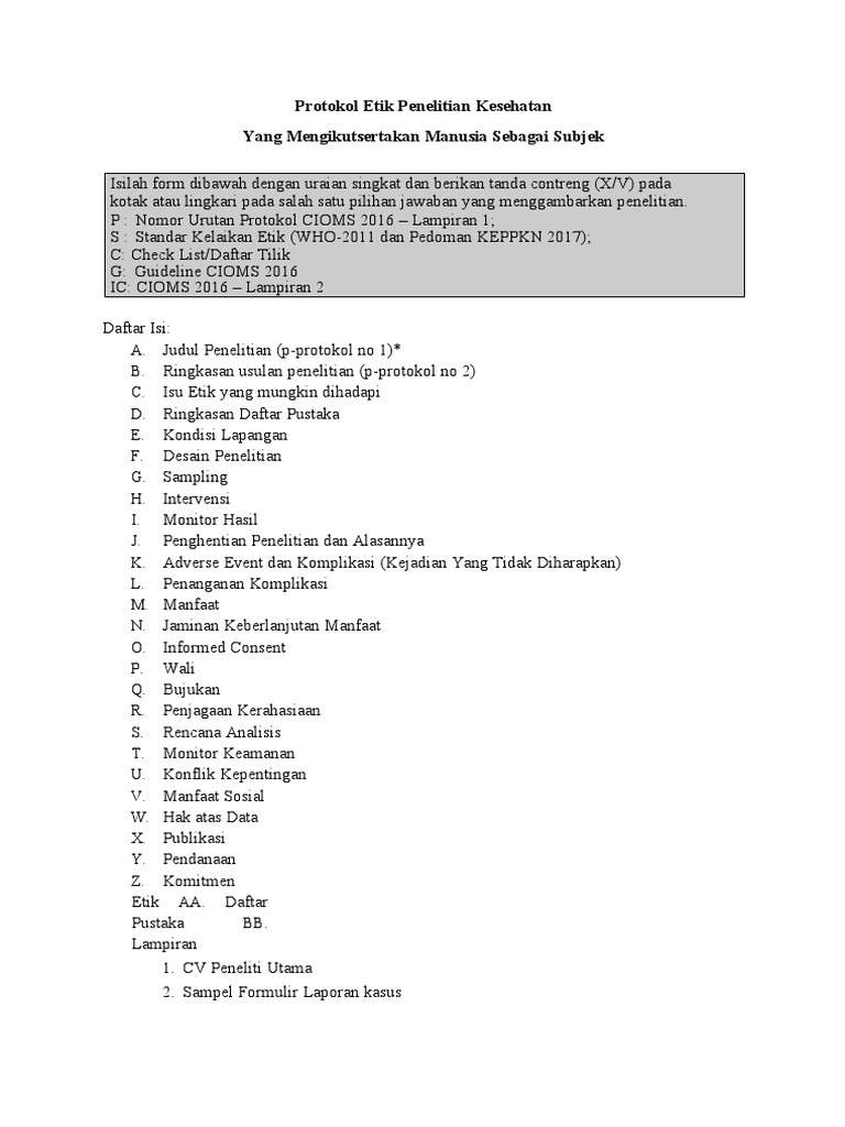Protokol Etik Penelitian Kesehatan Yang Mengikutsertakan Manusia ...