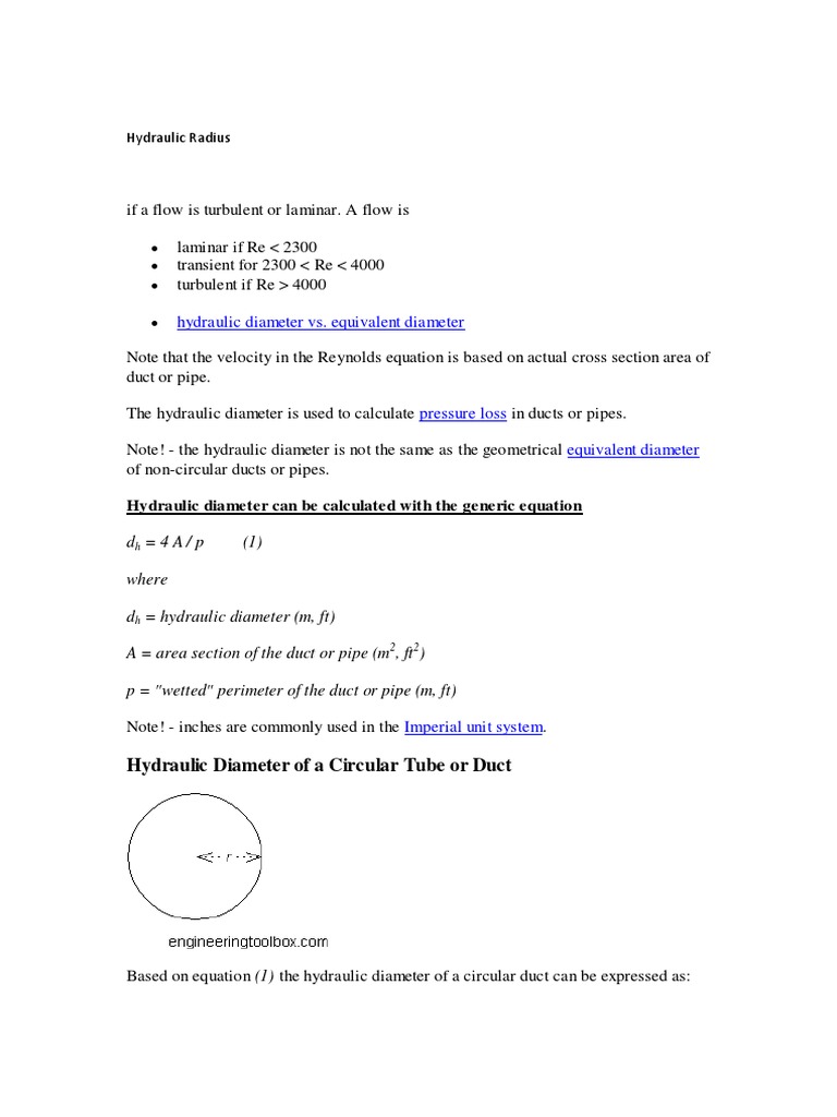 Hydraulic Diameter vs. Equivalent Diameter | PDF | Area | Liquids