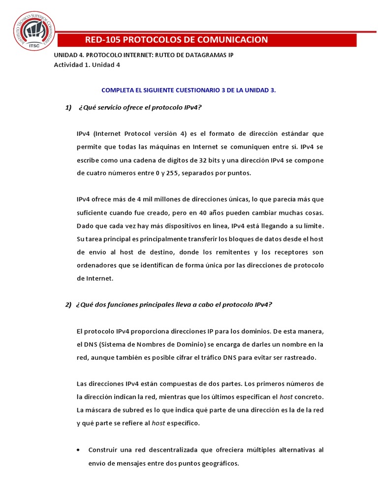 Cuestionario 4 | PDF | Protocolos de internet | Yo Pv6