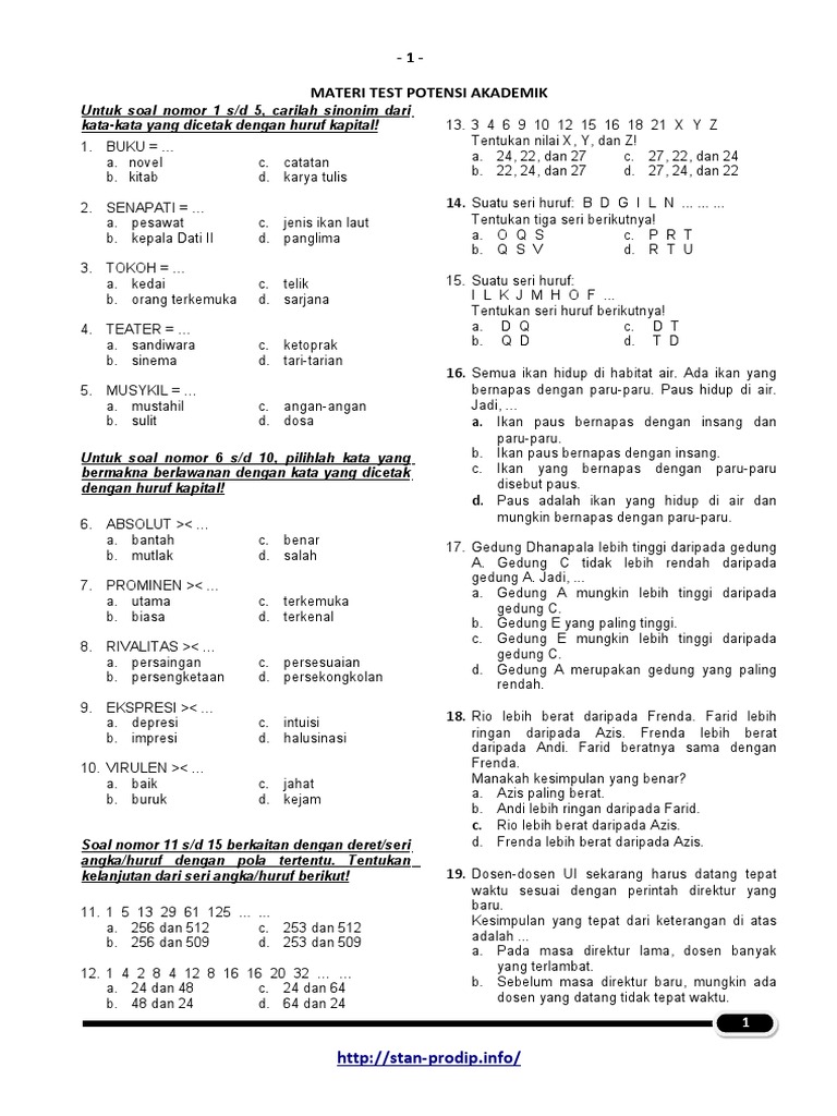 Materi Test Potensi Akademik 1 | PDF