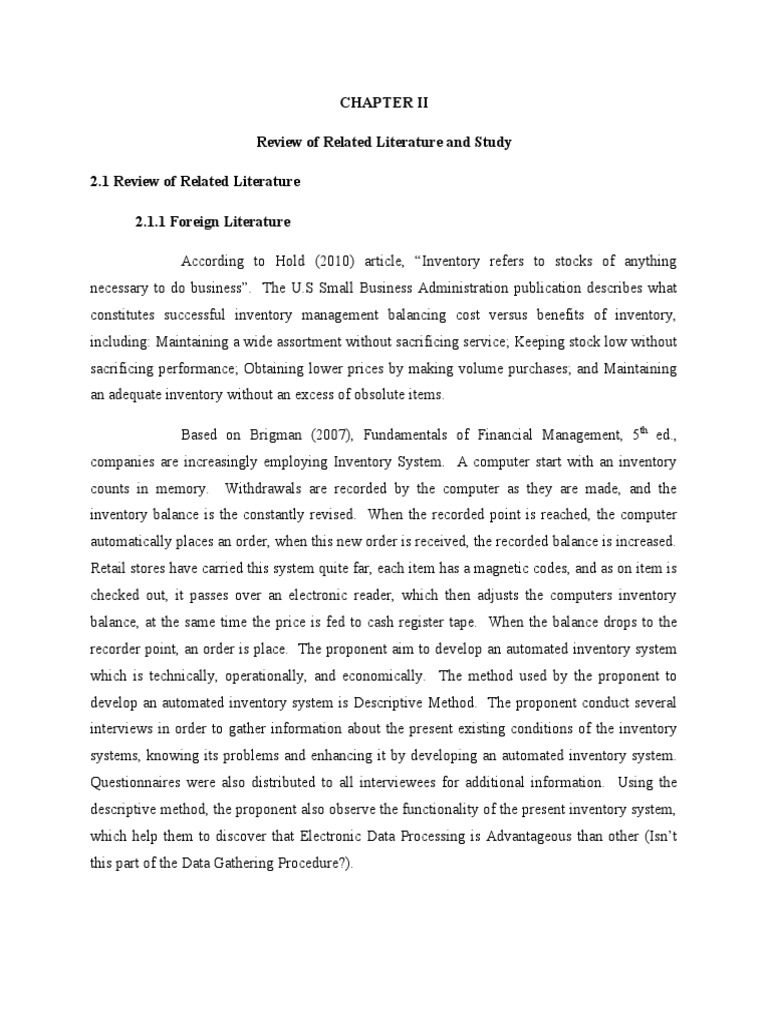 CHAPTER II Review of Related Literature | PDF | Inventory | Point Of Sale