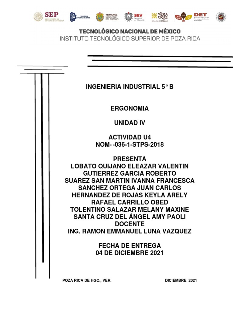 Aplicacion Nom 036 1 Stps 2018 Equipos | PDF | Factores humanos y ...