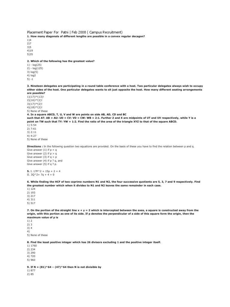 Placement Paper Pcs | PDF | Elementary Mathematics | Mathematics