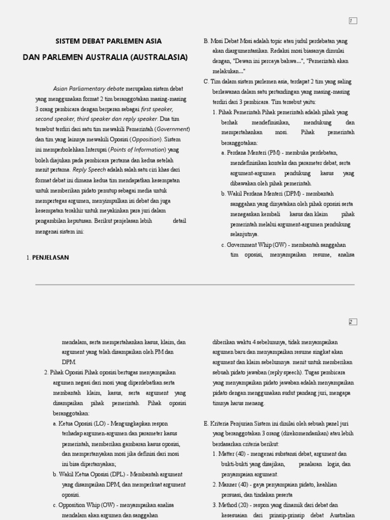 Australasian Parliementary Debate System | PDF