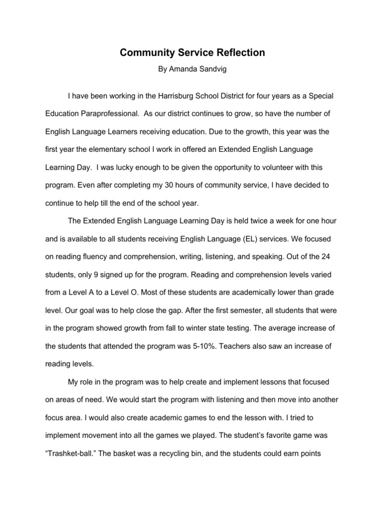 Community Service Reflection | PDF | Reading Comprehension | Cognitive ...