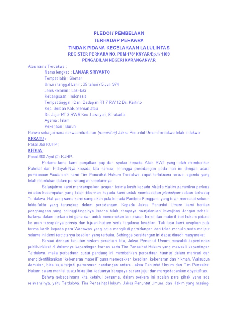 Contoh Pledoi | PDF