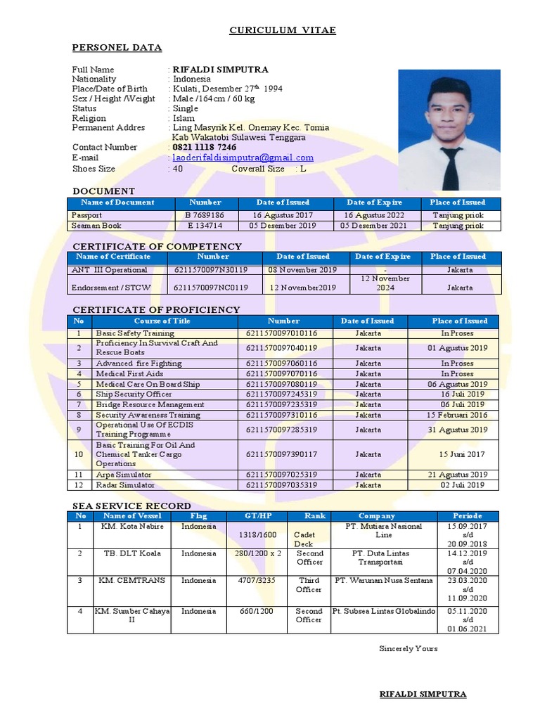 Contoh CV | PDF | Indonesia | Shipping