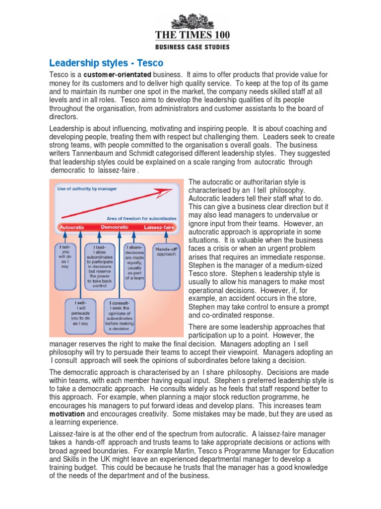 Tesco Edition 16 Lesson Resource Leadership Styles | PDF | Leadership ...