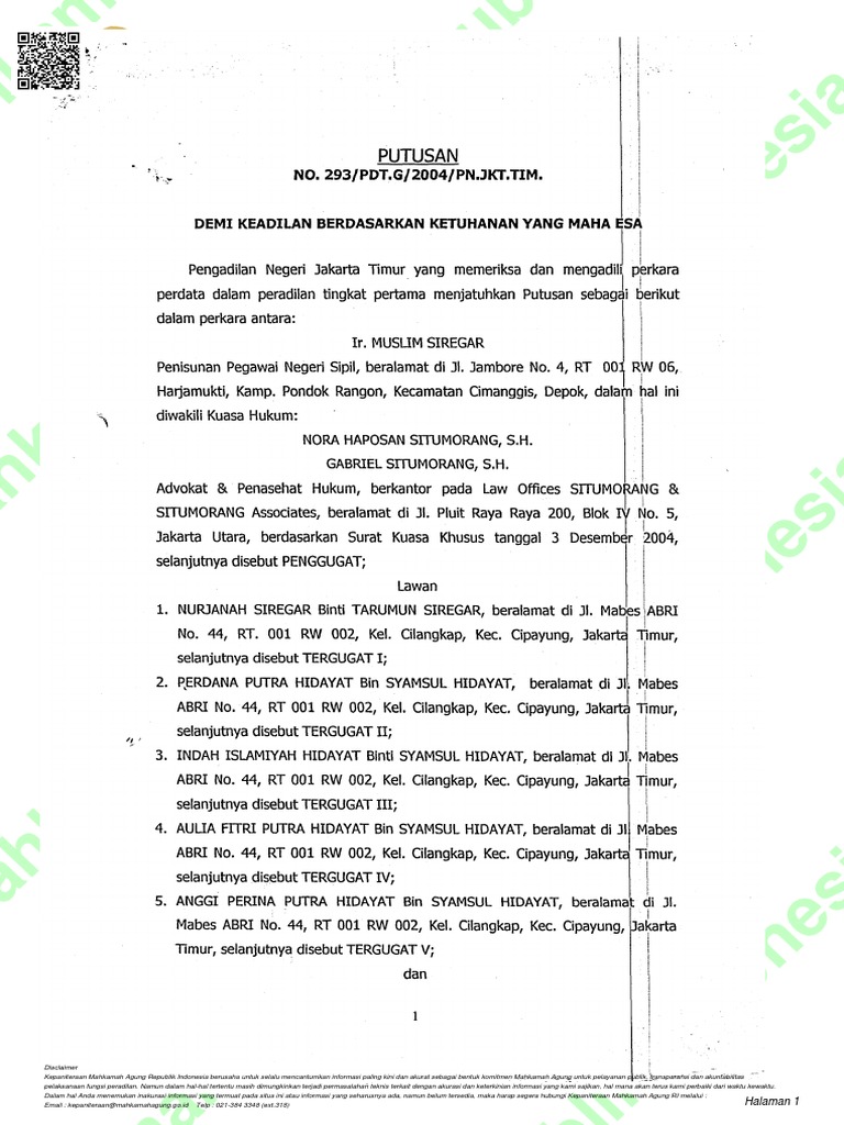Putusan 293 PDT.G 2004 PN - Jkt.tim 20210105 | PDF