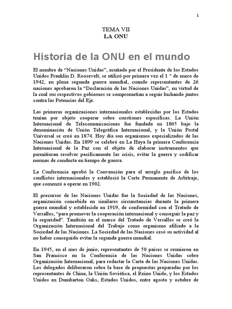 Historia de La Onu | PDF | Tratado | Relaciones internacionales