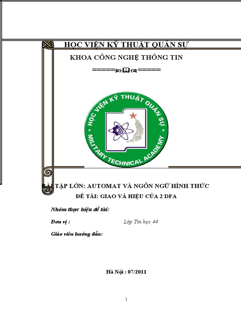 Báo Cáo Bài Tập Lớn Automata Về Giao Và Hiệu Cảu 2 DFA | PDF